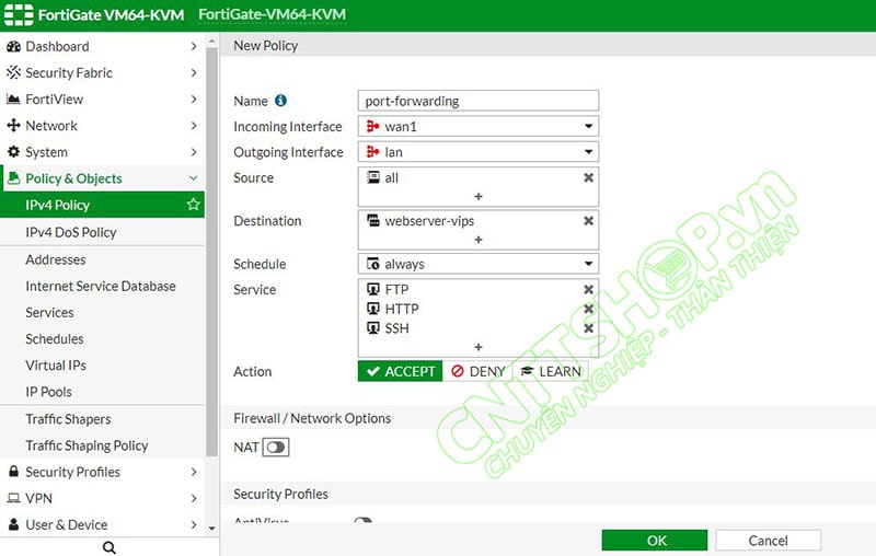 Hướng dẫn cấu hình Port Forwarding, NAT Port trên Fortigate
